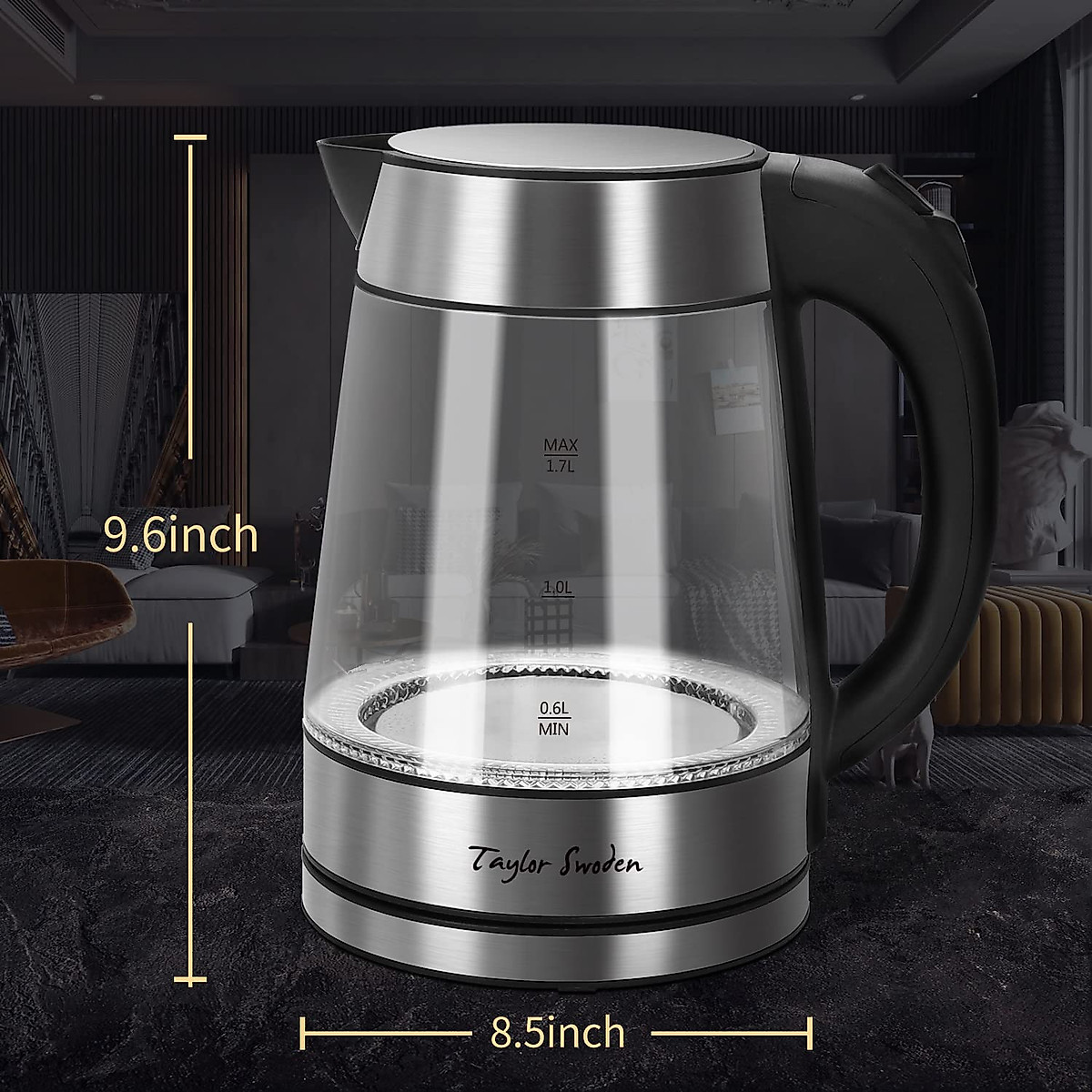 Small Glass Kettle Electric, Compact Mini Sized Electric Hot Water Kettle for Tea and Coffee 1L Black Taylor Swoden