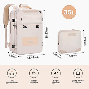 Maelstrom Travel Backpack for Women Men,35L Laptop Backpack Fits 17-Inch Laptop,Waterproof Carry On Backpack for Airplanes with Detachable Crossbody Bag&Shoe Compartment,Beige, Large