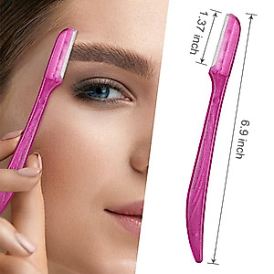 Bosose Facial Hair Removal for Women,Exfoliating Dermaplaning Tool, Includes Blade Cover, Face & Eyebrow Razor That Helps Exfoliate and Smooth the Skin, 3 pcs (Rose purple&blue)