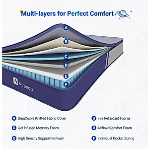 Avenco Twin XL Mattresses, Hybrid Mattress Twin XL, 10 Inch Twin XL Mattress Medium Firm for Pressure Relief and Sound Sleep, Wrapped Coils and CertiPUR-US Foam, Soft Breathable Fabric