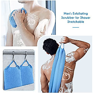 4 Pieces Men‘s Exfoliating Back Scrubber for Shower Exfoliating Washcloth with Handles for Men Two Sides Back Washer for Shower Deep Clean Back Exfoliator Men Body Scrub Strap, Dark Blue