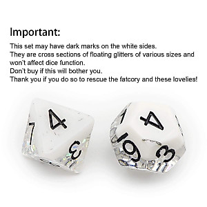 Haxtec DND Dice Set 7PCS White Layered Polyhedral D&D Dice for RPG Dungeons and Dragons (Sunlit Snow)