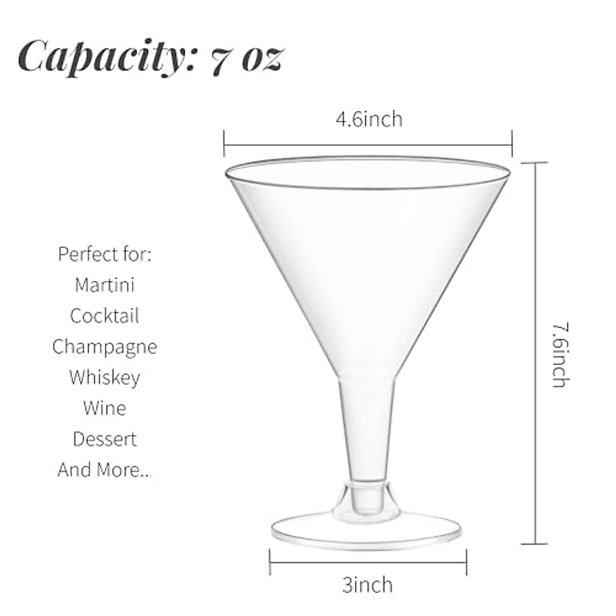 Zezzxu 24 Pack Plastic Martini Glasses - 7 oz Disposable Clear Plastic Cocktail Cups, Unbreakable & Reusable Wine Shooter Glasses for Party Margarita, Champagne, Wine