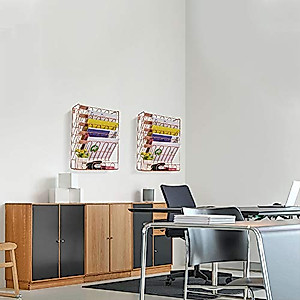 Spacrea Hanging File Holder Organizer - 6 Tier Wall Mount File Organizer for Women, Hanging Wall File for Office, School or Home, Rose Gold