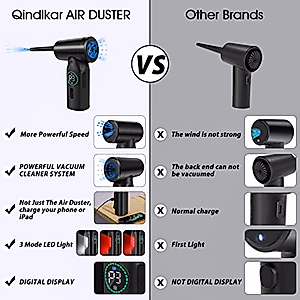 Compressed Air Duster, 100000RPM Electric Air Duster & Vacuum Cleaner 2 in 1 Rechargeable 7600mAh Cordless, Keyboard and Computer Cleaner, Replaces Compressed Air Cans