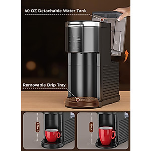 COWSAR Single Serve Coffee Maker, Coffee Brewer for K-Cups Pods and Ground Coffee, Capsule Coffee Machine with 40 Oz Water Tank, 5 Brew Sizes Up To 14 Oz, Black