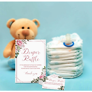 Gihyan Diaper Raffle Baby Shower Game Set(1 Standing Sign + 50 Guessing Cards), Floral Greenery Diaper Raffle Tickets for Baby Shower, Blush Pink Baby Shower Party Favor Decor - A01