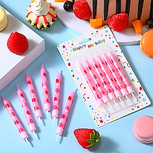 Threlaco 12 Pcs Strawberry Birthday Candle Berry Shortcake Cake Topper Pink Fruits Theme Birthday Candle Decorations for Baby Shower Birthday Gifts Celebration Reunions Anniversary Party Supplies