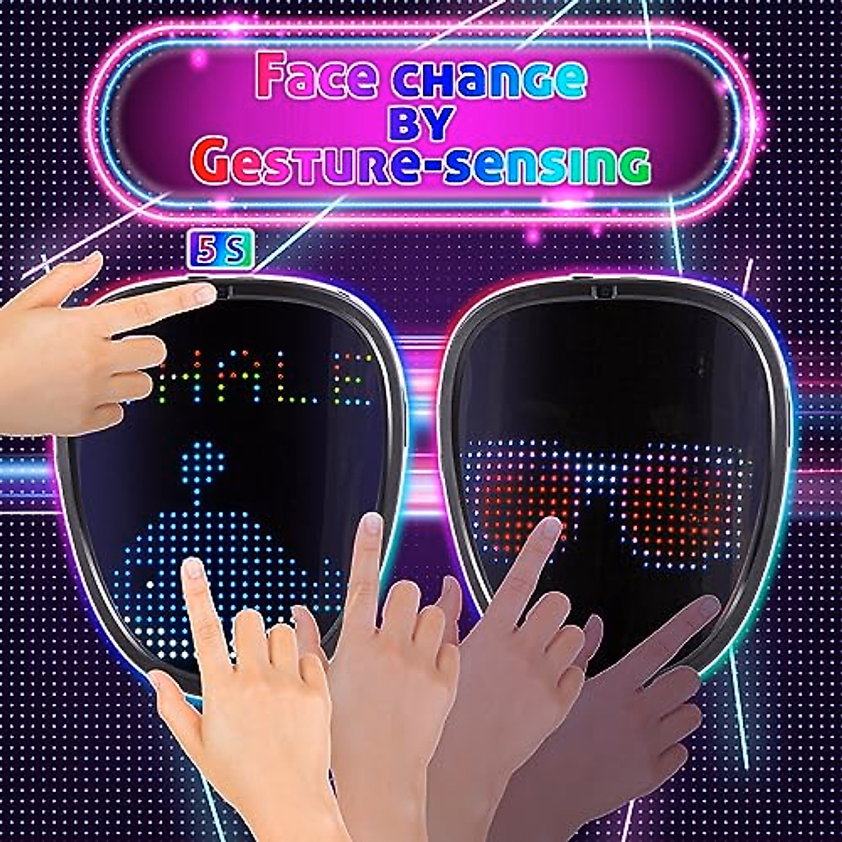 BLINWORLD LED Mask for kids - Gesture Sensing Transforming Light Up Face Mask for Halloween Birthday, and Masquerade Party - Mask Flashes (Mask flashes 01)