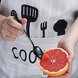 Black Grapefruit Spoons 3 Pieces Set, 2 Stainless Steel Grapefruit Spoon And 1 Grapefruit knife With Titanium Plating, Grapefruit Utensil Set, Serrated Edges Spoon pack of 3 (Black)