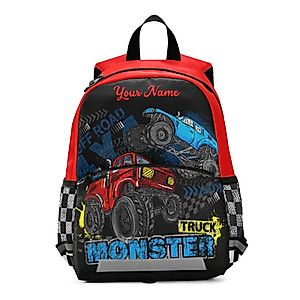 beeplus Personalized Monster Truck Backpack Kids Backpack for Boys Truck Backpack For Toddler Boys 13 Inchs