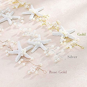 Unicra Starfish Bride Wedding Hair Vine Pearl Bridal Headband Headpiece Beach Wedding Hair Accessories for Women and Girls (A Silver)