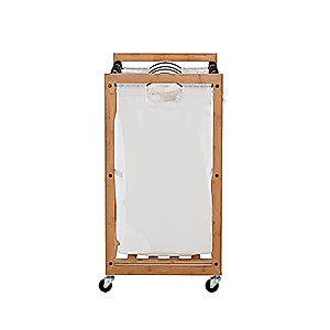 TRINITY 3-Bag Bamboo Laundry Cart, Laundry-Room Organization and Dirty Clothes Hamper with Wheels for Bedroom, Closet, Dorm Room and More, Bronze Poles