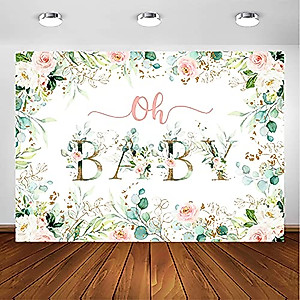 Avezano Greenery Girl Oh Baby Backdrop for Baby Shower Decoration Photography Background Blush Pink and Gold Floral Eucalyptus Greenery Leaves Baby Girl's Shower Party Photoshoot (7x5ft)