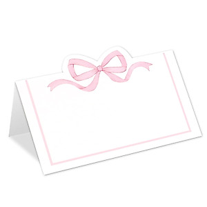 Whaline 100Pcs Pink Bow Place Cards 2 x 3.5 Inch Cute Bow Knot Tent Name Cards Blank Seat Assignment Label Cards for Coquette Birthday Party Table Setting Supplies