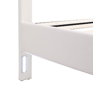 Modern Queen Size Upholstered Platform Bed with LED Lights and 2 Motion Activated Night Lights, PU Leather Platform Bed Frame Mattress Foundation with Storage Drawer for Bedroom Guest Room (White-A4)