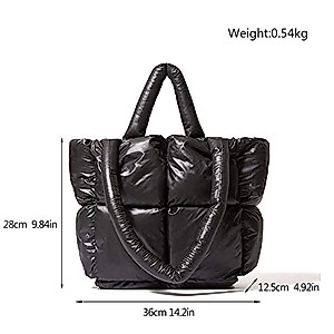 BDSX Large Puffer Tote Bag, Trendy Luxury Chic Quilted Cotton Padded Designer Handbags for women, Winter Soft Puffer Shoulder Bag Nylon Down Pillow Bag Women's Handbags & Shopper Bag (White)