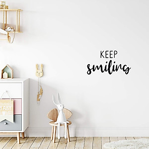 Vinyl Wall Art Decal - Keep Smiling - 12" x 22" - Cute Trendy Inspirational Positive Happiness Quote Sticker for Home Bedroom Closet Living Room Kids Room Playroom Office Coffee Shop Decor (Black)