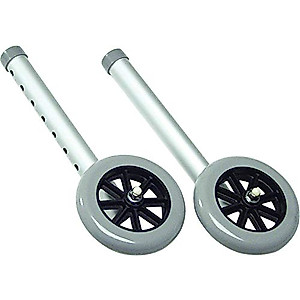 Lumex 5" Fixed Walker Wheels - Replacement Rollator Accessories, Rubber Wheel Universal Design with 8 Adjustment Holes, 1 Pair, 603650A