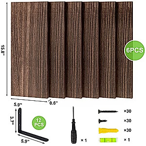 Fixwal Floating Shelves, Rustic Wood Wall Shelves Set of 6, Shelves for Wall Decor, Farmhouse Style for Bedroom, Living Room, Kitchen, Bathroom, Office and Plants (Dark Carbonized Black)