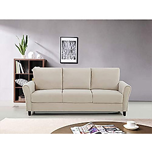 Container Furniture Direct Celestia Mid Century Modern Upholstered Sloped Arms Living Room, Sofa, White Ivory