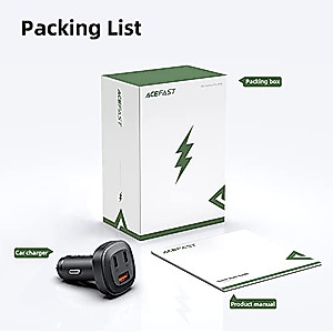 ACEFAST 66W USB C Car Charger Adapter,3 Ports Mini and Nickel Alloy Body,Safe and Low Temperature Fast Charging for iPhone 14 13 12,iPad Pro,PPS,Samsung Galaxy S