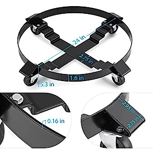 55 Gallon and 30 Gallon Drum Dolly Heavy Duty 24 Inch Plant Caddy with Wheels Swivel Casters Wheel Steel Frame Multi Purpose Dolly Cart Non Tipping Hand Truck Capacity 1000 Pound Barrel Dolly Black