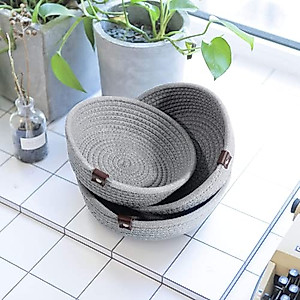 Goodpick 3pack Small Basket - Woven Storage Basket for Living Room Bathroom Storage Basket for towels Cute Round Basket for Baby Toy Storage Home Storage Baskets for Shelves Gift Baskets, Gray