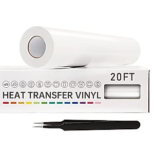 VinylRus Heat Transfer Vinyl-12” x 20ft White Iron on Vinyl Roll for Shirts, HTV Vinyl for Silhouette Cameo, Cricut, Easy to Cut & Weed