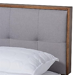 Baxton Studio Alke Mid-Century Modern Light Grey Fabric Upholstered Walnut Brown Finished Wood Full Size Platform Bed