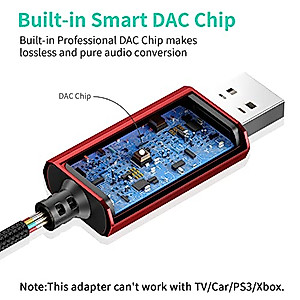 ENVEL USB to 3.5mm Audio Jack Adapter(20cm), Built-in Chip External Sound Card,Mic-Supported Audio Adapter with 3.5mm Aux Stereo Converter Compatible with Headset PC Laptop Desktops PS4 PS5 (Red)