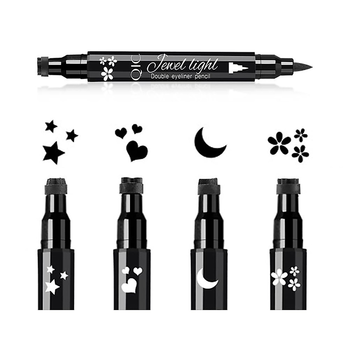 Black Liquid Eyeliner & Stamp Set - 4 PCs Winged Eyeliners and 4 Shapes Stamps, Dual ended 2-in-1 Eye Makeup Pen