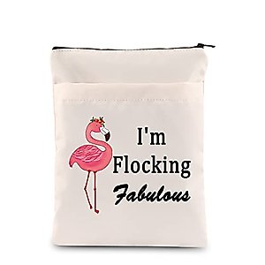 LEVLO Pink Flamingo Lovers Gifts I'm Flocking Fabulous Book Cover Book Sleeve Zipper Pocket with Flamingo Pattern BFF Gift (I'm Flocking Fabulous)