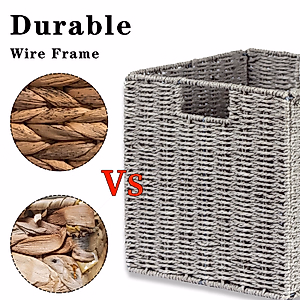 Vagusicc Wicker Basket, Set of 2 Hand-Woven Wicker Storage Basket, Foldable 11 inch Cube Storage Bins, Storage Baskets for Organizing Shelves, Closet Organizers and Storage Bins, Gray (11″×11″×11″)