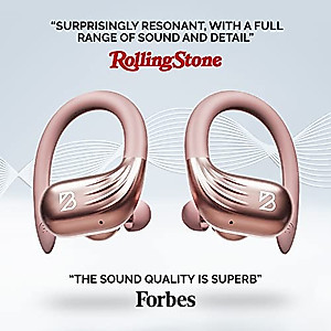 Runner 60 Wireless Rose Gold Earbuds for Running, Workout Headphones for Women, Pink Bluetooth Earphones, Over Ear Hooks, 80-Hour Long Battery, Water-Resistant Pink Earbuds Wireless Charging Case