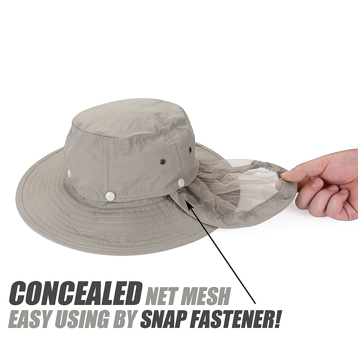 USHAKE Head Net Hat, Safari Hat Sun Hat Bucket Hat with Hidden Net Mesh Khaki
