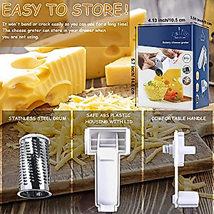 Rotary Cheese Grater Manual Handheld Cheese Grater with Stainless Steel Drum for Grating Hard Cheese Chocolate Nuts Kitchen Tool (/, White, 1)
