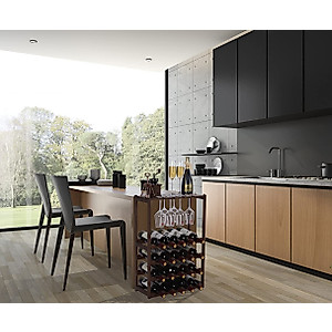 Wine Rack Free Standing 20 Bottles with 8 Glasses Holder,Bamboo Wine Storage Shelf for Home Kitchen Pantry Wine Cellar Organizer Display Stand for Wine Lover