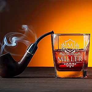 Set of 2 - Whiskey Gifts for Men, Personalized Whiskey Glasses w/ Name & Initial - 9 Designs - 9 oz, Limited Edition Monogrammed Rocks Glasses for Whiskey, Bourbon, Engraved Scotch Glasses - Dad Gifts