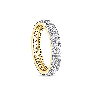 SAVEARTH DIAMONDS 14k Yellow Gold Over Sterling Silver 1 Carat (Cttw) Round Cut Lab Grown Diamond Three Row Full Eternity Engagement Wedding Band Ring Jewelry For Women Ring Size-6