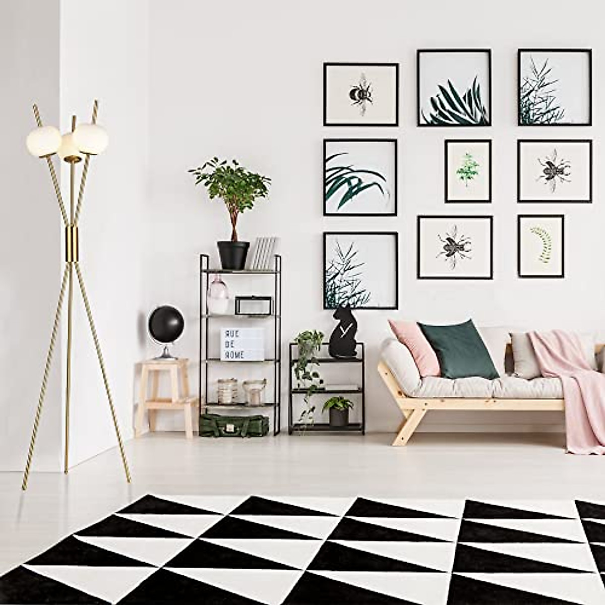 paugeory Hotel Floor Lamp-3 Lights Floor Lamps for Living Room, Modern Tripod Standing Lamp Gold Plating, 28w Flexible Warm Light and Off-White Glass Lampshade, Bedroom Office Hallway (with Bulb)