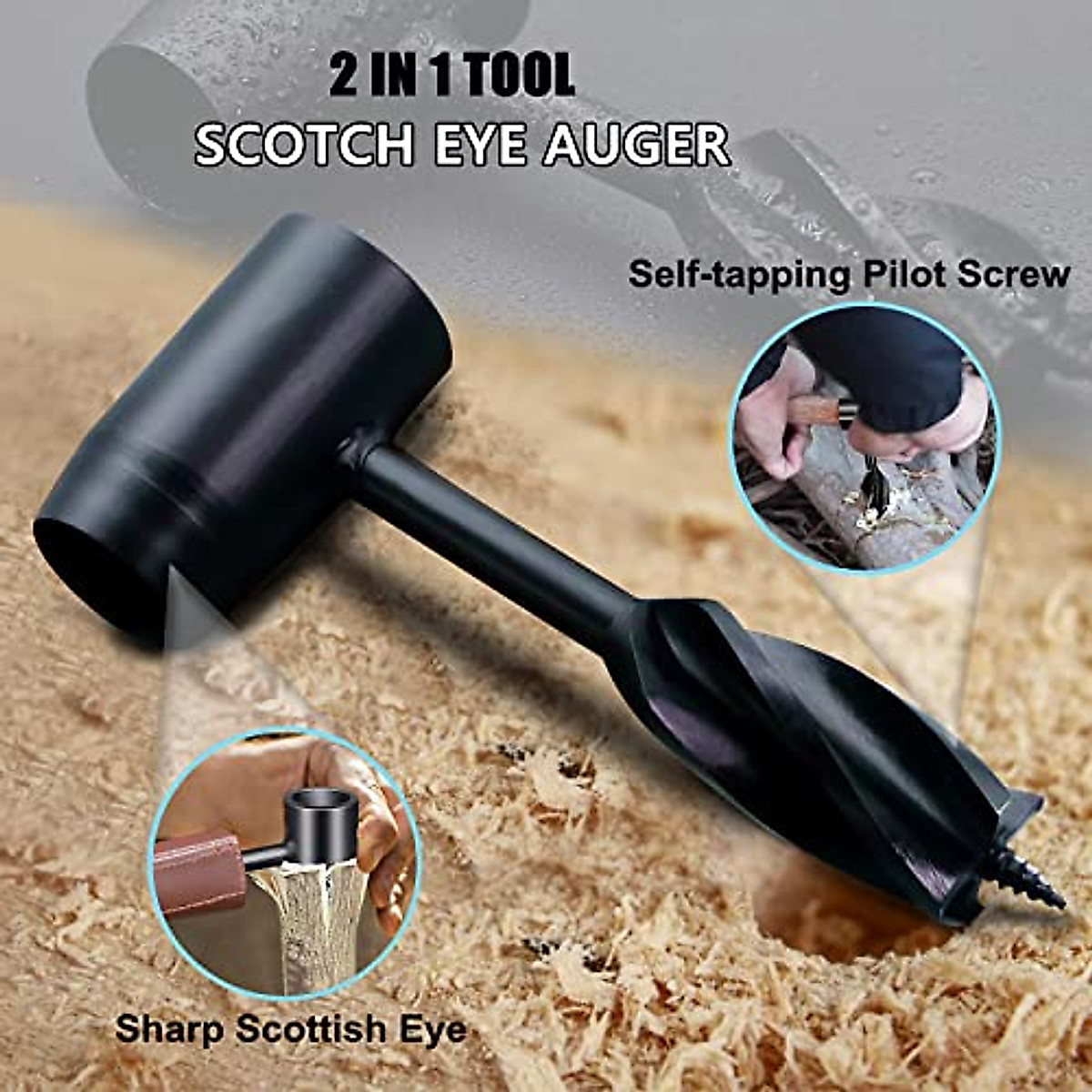 RRLOM Survival Settlers Tool Bushcraft Auger Scotch Eye Wood Auger Drill, Hand Auger Wrench, Manual Auger Outdoor Wood Peg and Hole Maker for Camping, Bushcrafting and Outdoor Backpacking