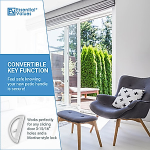 Essential Values Patio Door Handle Set, Replacement Sliding Door Handle Set (No Lock, Non-Keyed) | 2-Handle White Diecast Handles for Sliding Doors | 3-15/16” Hole Spacing for Mortise Style Locks
