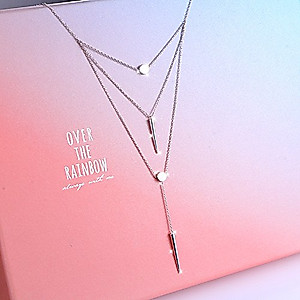 S925 Sterling Silver Multilayer Layered Connected Long Y Triple Pendant Necklace for Women