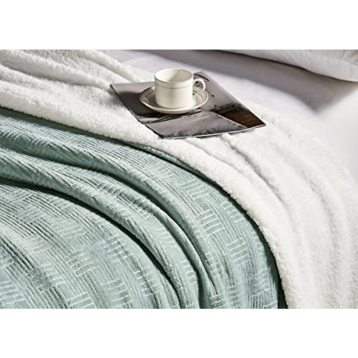 Sherpa Fleece Throw Blanket | Soft and Luxurious Textured Fleece | Comfy Reversible Sherpa | All Season Comfort | Bowery Collection (50" x 60", Surf Spray)