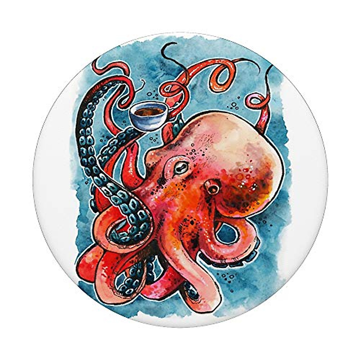Red octopus drink tea art PopSockets PopGrip: Swappable Grip for Phones & Tablets