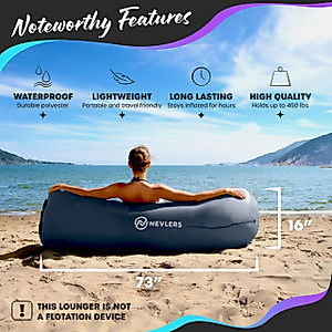 Nevlers 450Lbs Cap Outdoor Inflatable Couch for Camping Navy Blue| Tough 210T Polyester Air Chair Inflatable Lounger | Inflatable Chairs for Movie Night, Hiking, Travel Beach Chair & Portable Hammock