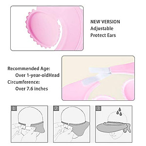 Maveek Baby Bathroom Safety Visor Caps Child Shower Cap，Adjustable Sticker, Comfortable, Soft, Safe, Waterproof & Elastic Ring Hat – for Showers, Bathing, Hair Cut, Pool, Beach, Toddlers (Pink)
