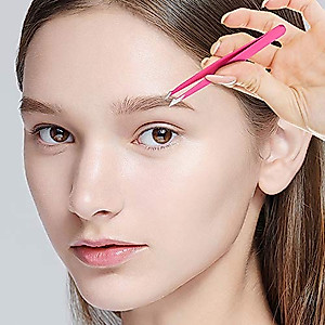 Eyebrow Tweezers Set Best Precision Tweezers 4-Piece Professional Stainless Steel Tweezer For Facial Hair Removal & Ingrown Hairs, Splinter & Blackhead Acne Remover Daily Beauty Tool - EMEOW (Red)