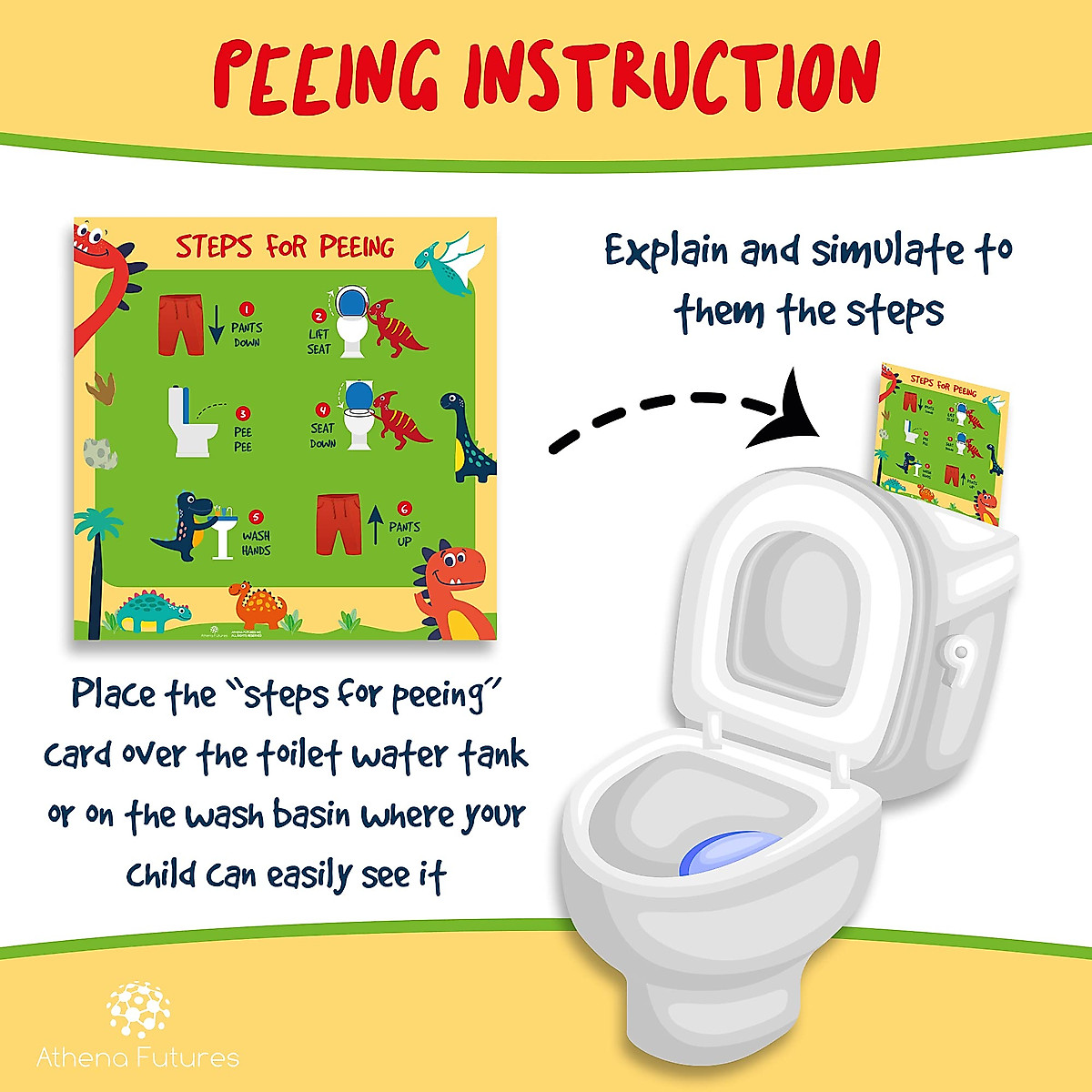 ATHENA FUTURES Dinosaur Potty Training Toilet Targets - 2" Water Soluble, Flushable Urinal Paper Cards for Toddlers, Boys - Kids Trainer Kit with Lift Lid Sticker and Peeing Chart - 80 Targets